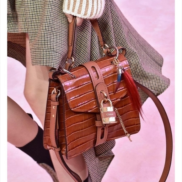 Chloe | Bags | Chloe Aby Medium Lock Satchel Bag Croc Cognac In ...